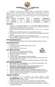 Pakistan Railway Jobs In Quetta Division 2026 - Baloch Jobs