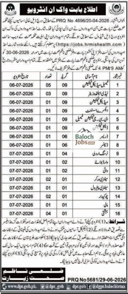 Health Department Ziarat Test Interview Schedule 2026 - Baloch Jobs
